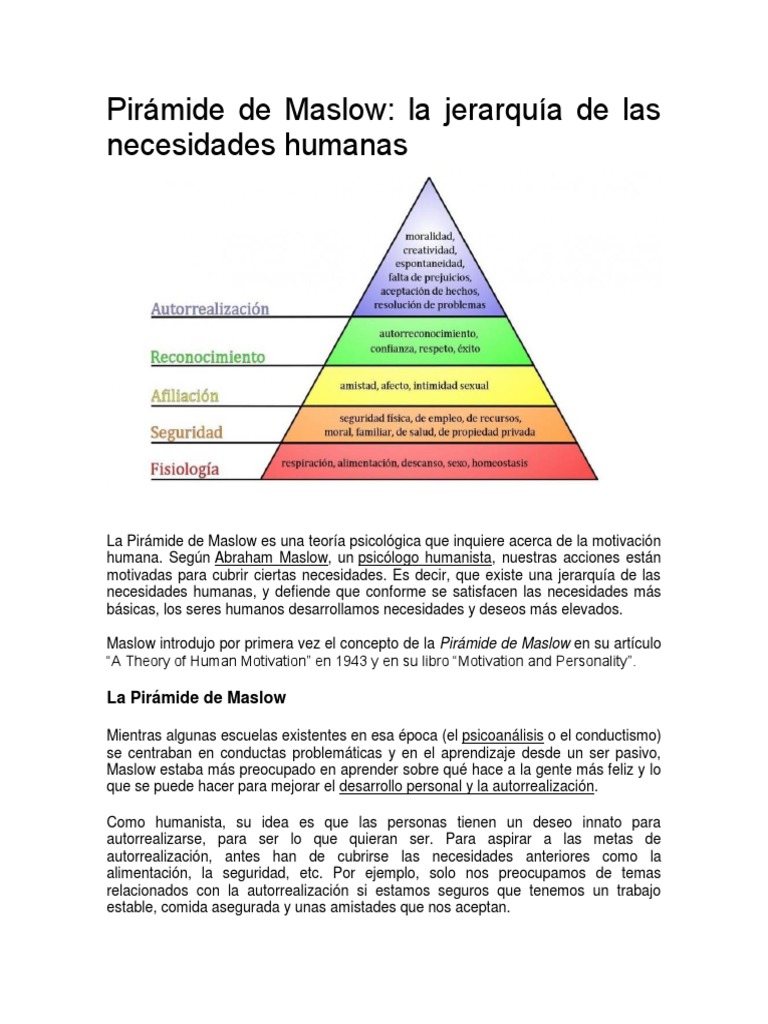 Piramide de Maslow | Descargar gratis PDF | Ciencias del comportamiento | Sicología