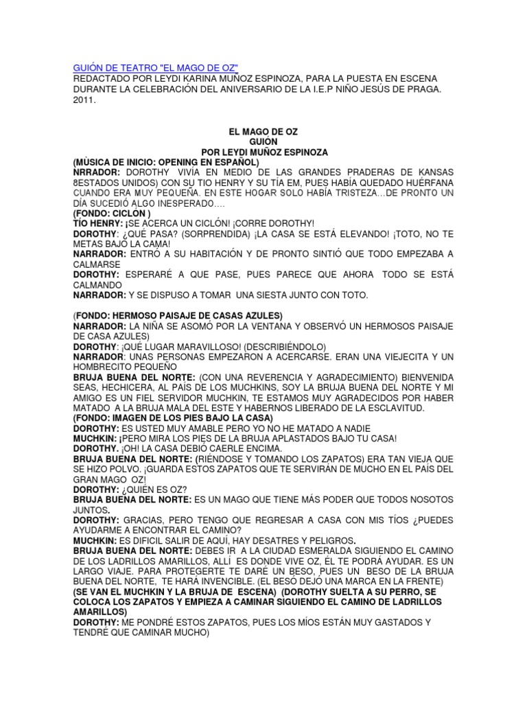Guión de Teatro El Mago de Oz | PDF | Dorothy Gale | Ocio