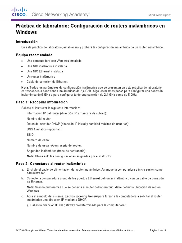 8.1.2.12 Lab - Configure Wireless Router in Windows | PDF | Dirección IP | Enrutador (Computación)