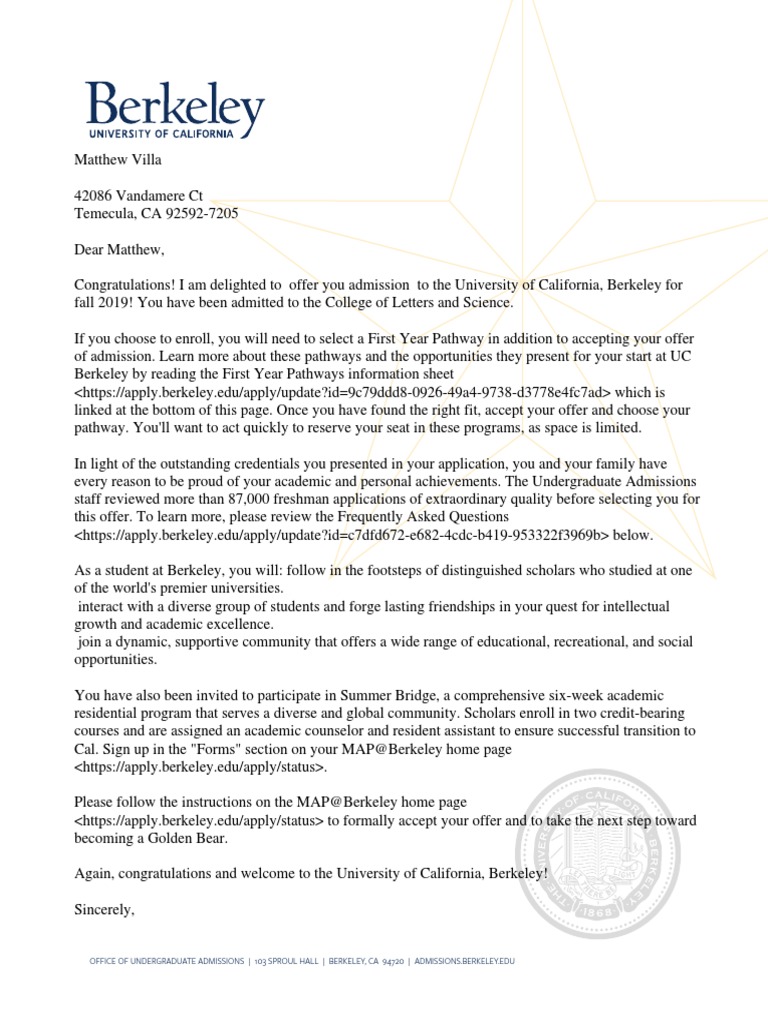 Letter | PDF | University Of California | Students