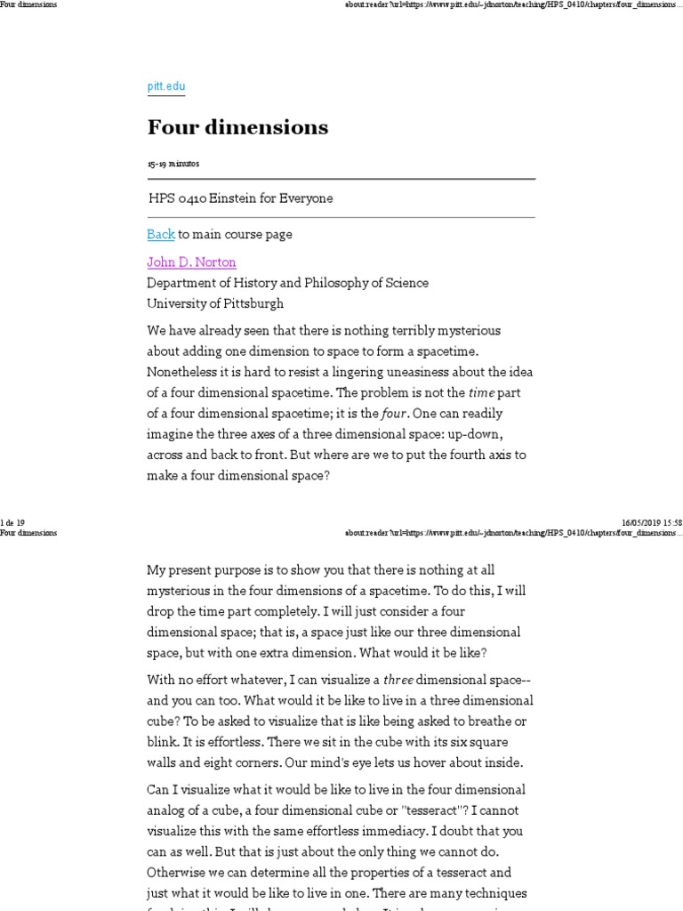 Four Dimensions | PDF | Dimension | Geometric Measurement