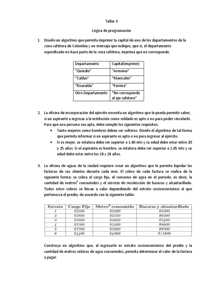 Taller 3 Lógica de Programación | PDF | Triángulo | Algoritmos