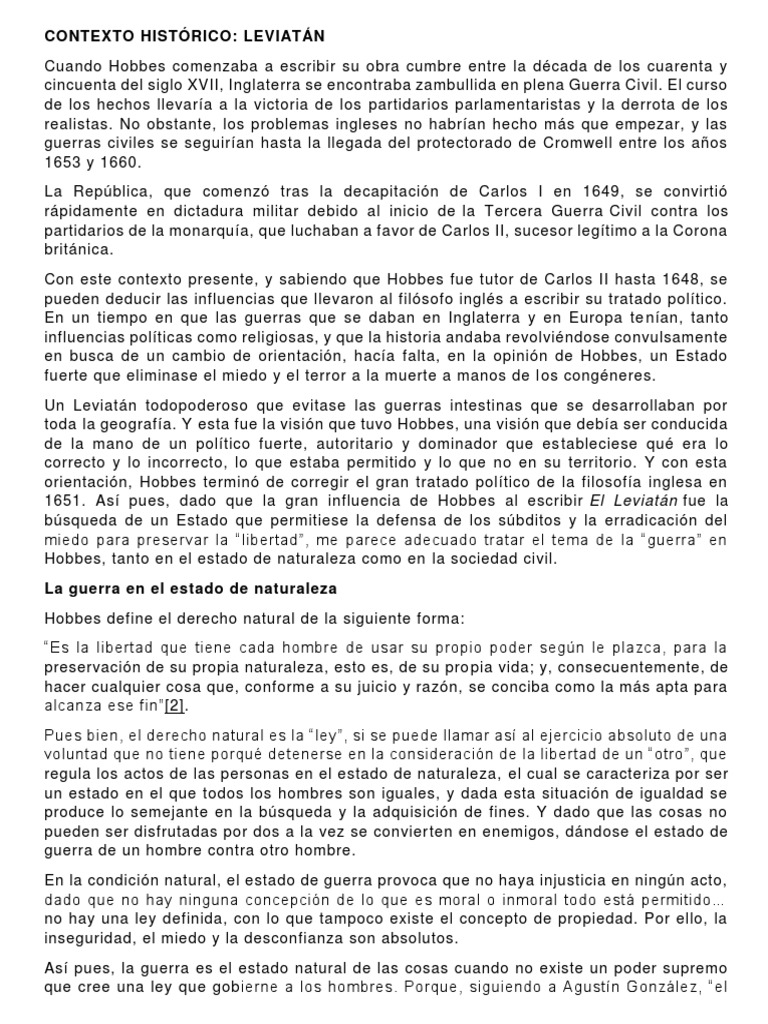 Contexto histórico de Hobbes y El Leviatán | PDF | Thomas Hobbes ...