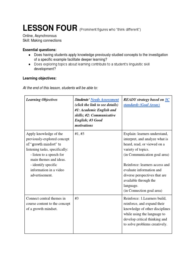 Lesson Four: Essential Questions | PDF | Change | Learning