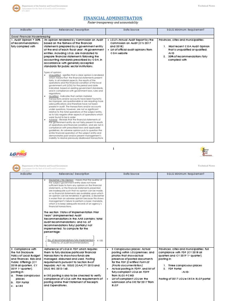 SGLG Technical Notes | PDF | Auditor's Report | Audit