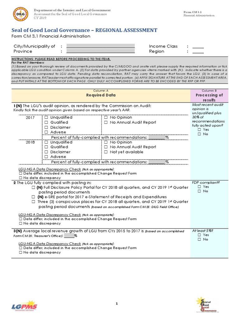 Form 3.1 - 3.7 RAT (CM) - Data Capture Form | PDF | Auditor's Report ...