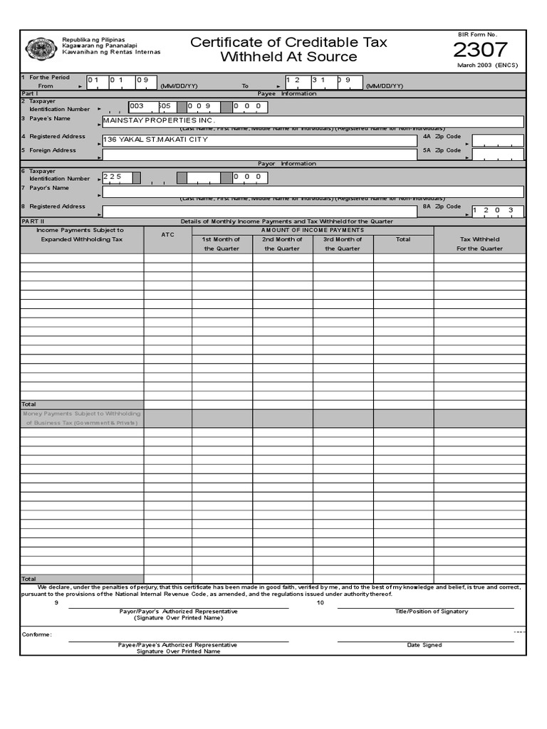 Bir Form 2307 | PDF | Withholding Tax | Value Added Tax