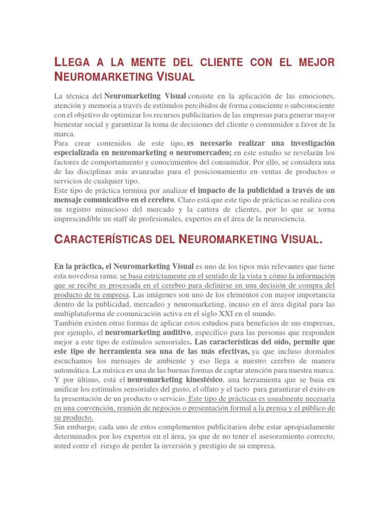 Neuromarketing Visual | PDF | Publicidad | Neurociencia