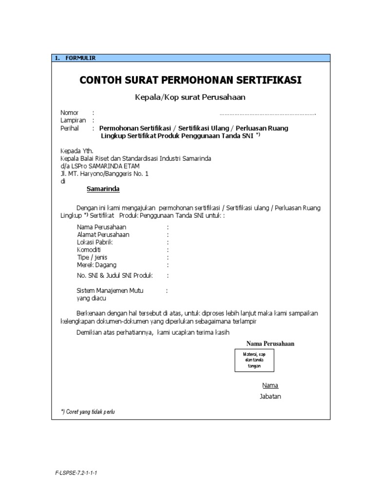 6-A Contoh Surat Permohoan SNI | PDF