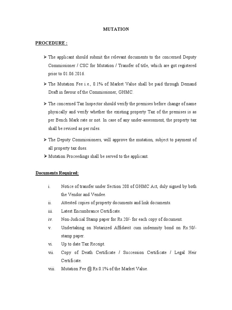 Property Title Mutation Process Guide | PDF | Notary Public | Taxes