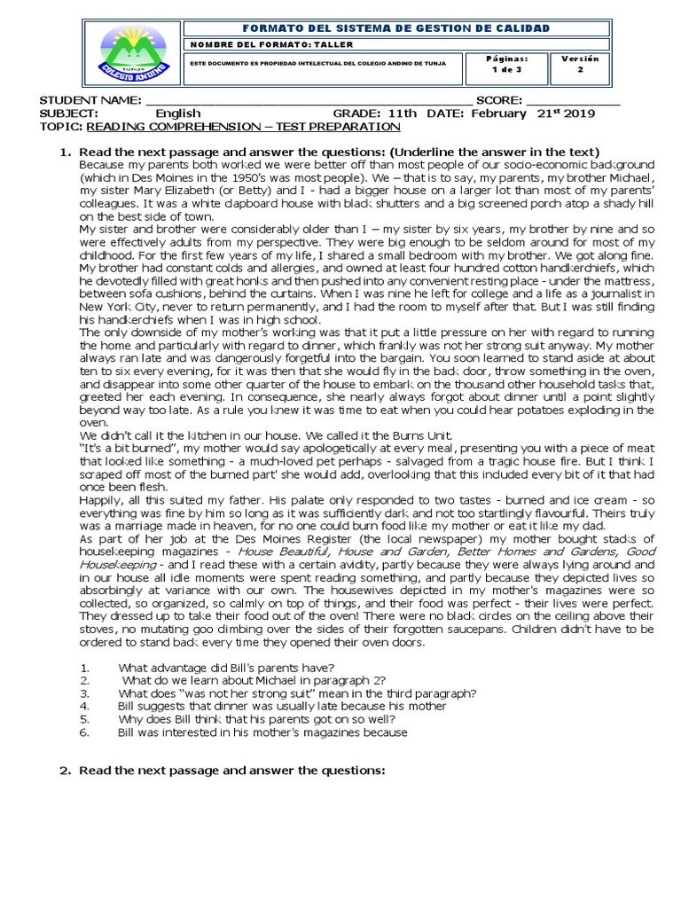 Reading Comprehension Workshop | PDF | Swimming (Sport) | Nature