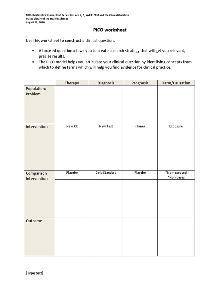 Plantilla 1 - PICO Worksheet