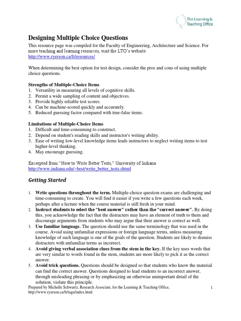 Designing Multiple Choice Questions: Getting Started | PDF | Multiple ...