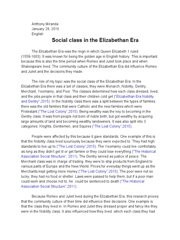 Romeo and Juliet Research Paper | PDF | Gentry | Elizabethan Era