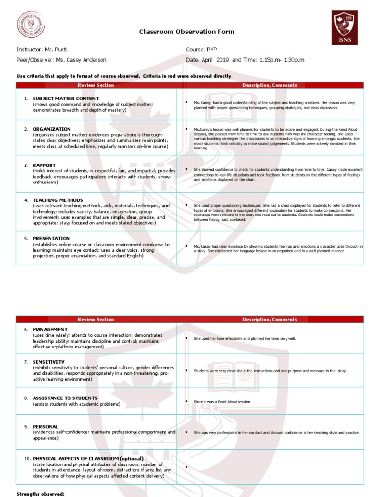 Isns Observation | PDF | Teaching Method | Educational Technology