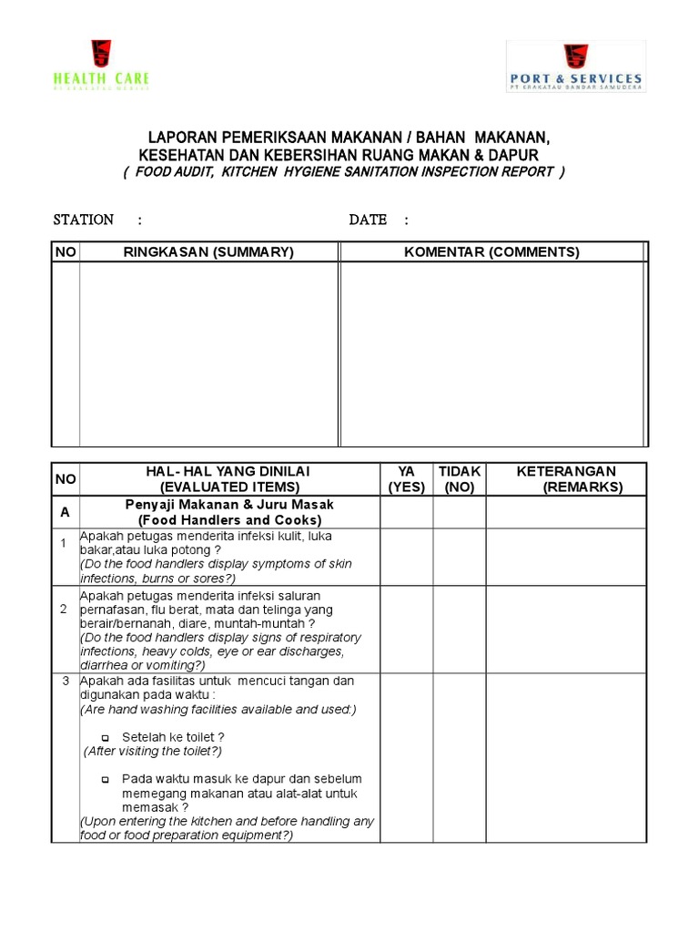 Form Food Audite & Kitchen Inspection | PDF