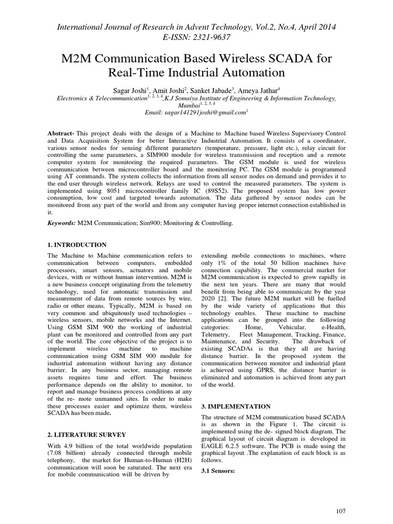 M2M Communication Based Wireless SCADA For Real-Time Industrial Automation | PDF | Scada ...