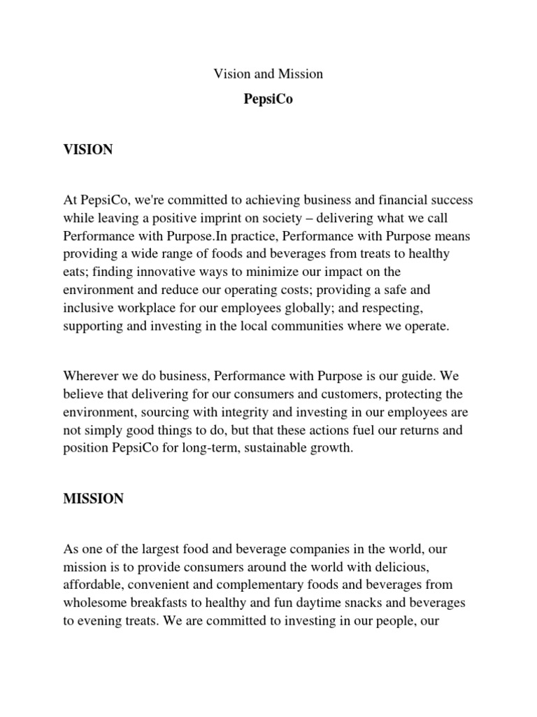 Vision and Mission | PDF | Pepsi Co | Sustainability