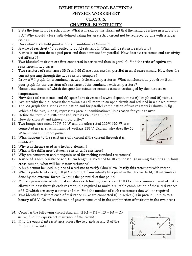 Worksheet of Electricity | PDF | Series And Parallel Circuits ...