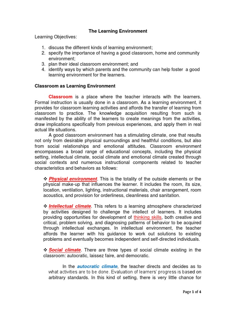 The Learning Environment | PDF | Learning | Teachers