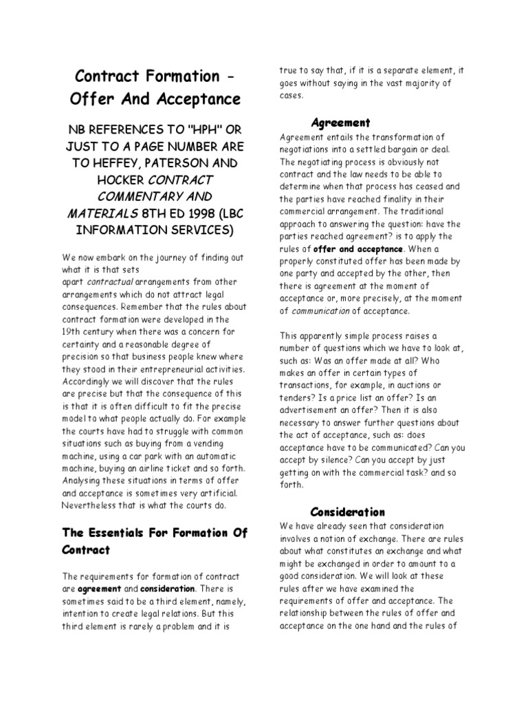 Understanding Contract Formation Basics | PDF | Offer And Acceptance ...