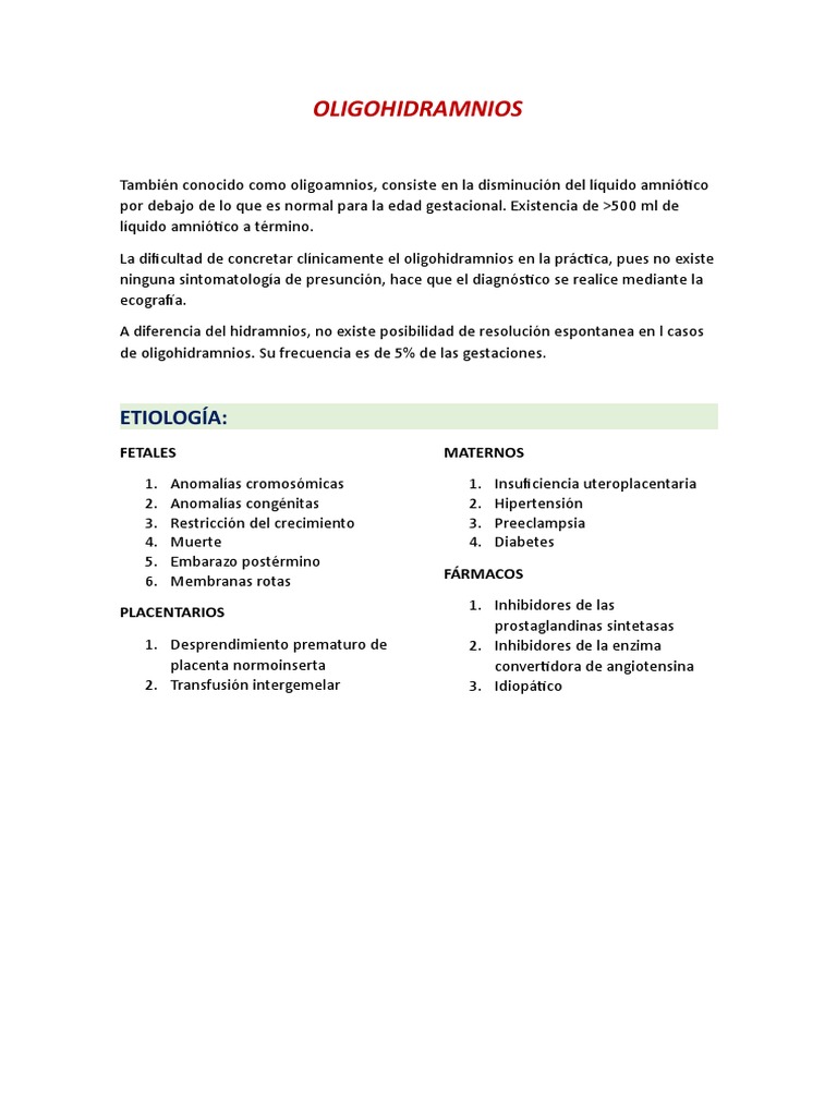 Oligohidramnios | PDF | El embarazo | Enfermedades y trastornos