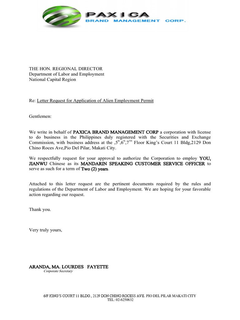 Aep Letter Request Paxica | PDF