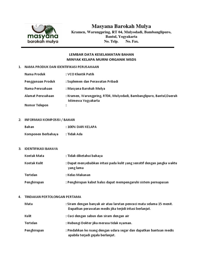 Lembar Data Keselamatan Bahan (MSDS) | PDF