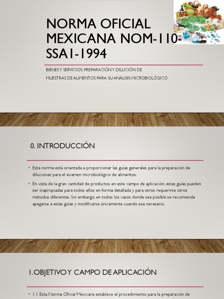 NORMA Oficial Mexicana NOM 110 SSA1 1994 | PDF | Microbiología | Naturaleza
