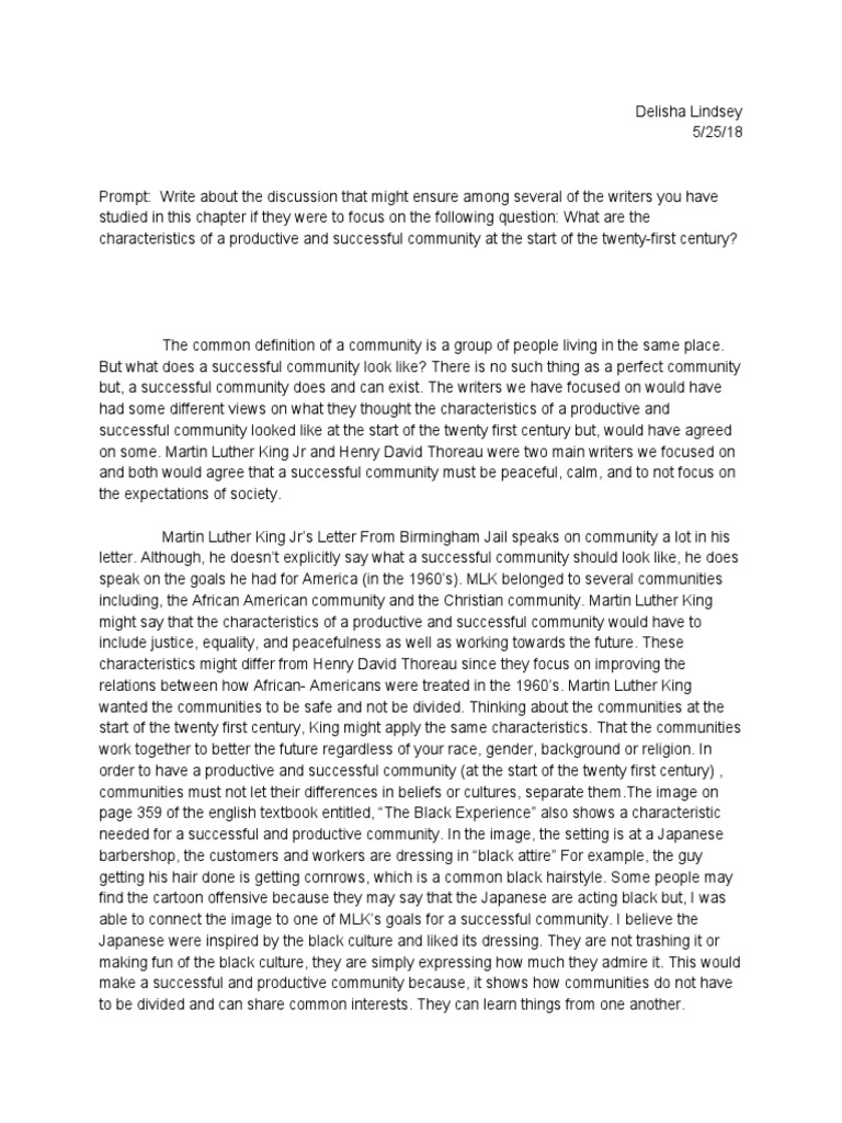 Community Essay | PDF | Martin Luther King Jr. | Henry David Thoreau