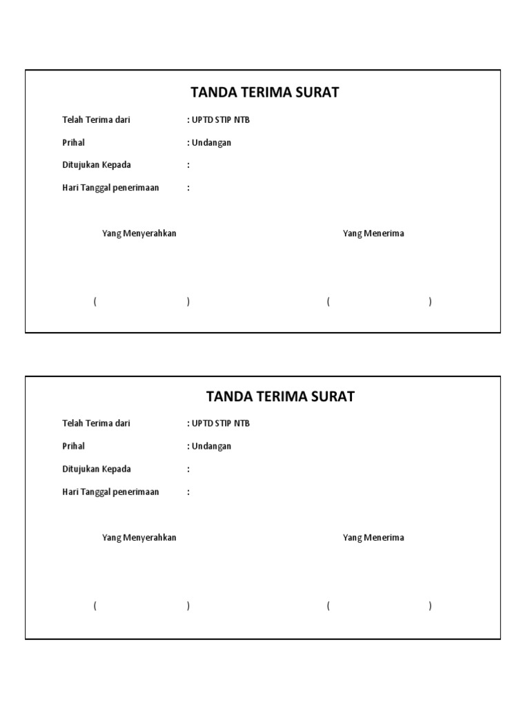 Contoh Tanda Terima Surat Resmi | PDF