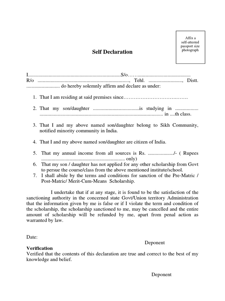 Self-declaration scholarship form | PDF | Public Law | Virtue