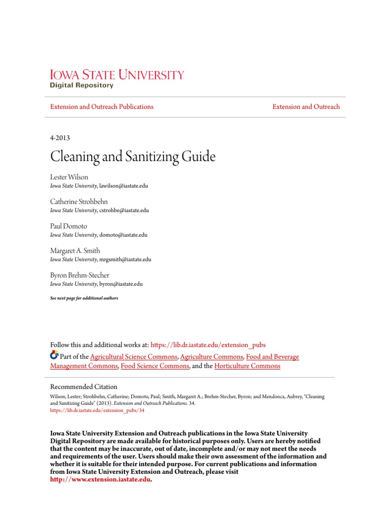 Cleaning and Sanitizing Guide | PDF | Disinfectant | Food And Drink
