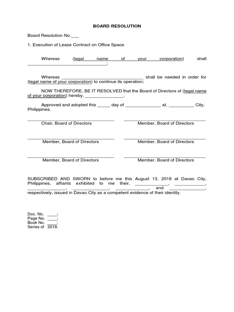 Board Resolution With Jurat | PDF