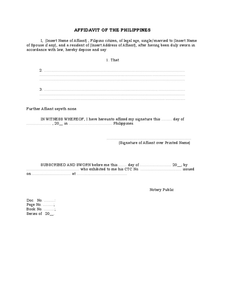 General Affidavit Form 2019 Philippines | PDF