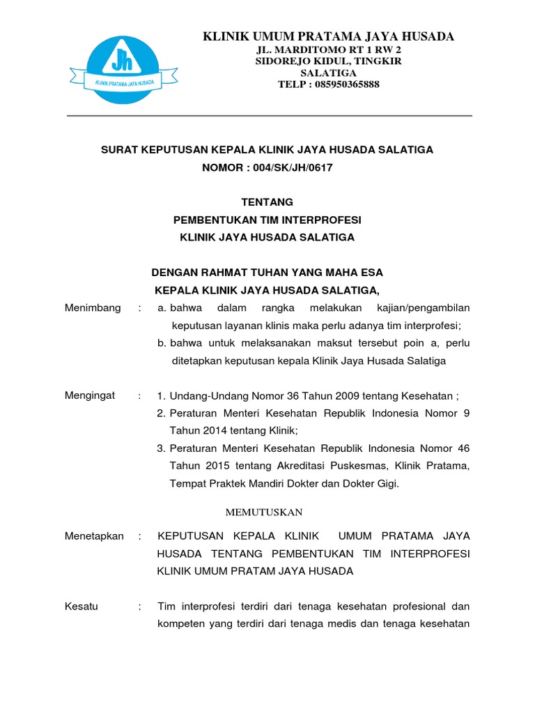 Sk Pembentukan Tim Interprofesi Pdf