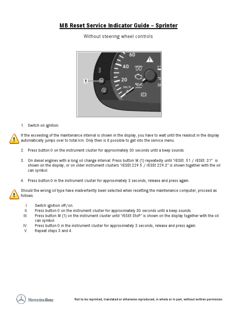 2014 Mercedes Benz Sprinter Service Reminder Reset | PDF | Menu | Motor Oil