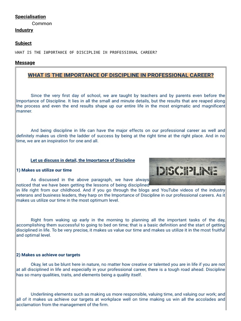 Importance of Discipline in Professional Career | PDF | Psychology ...