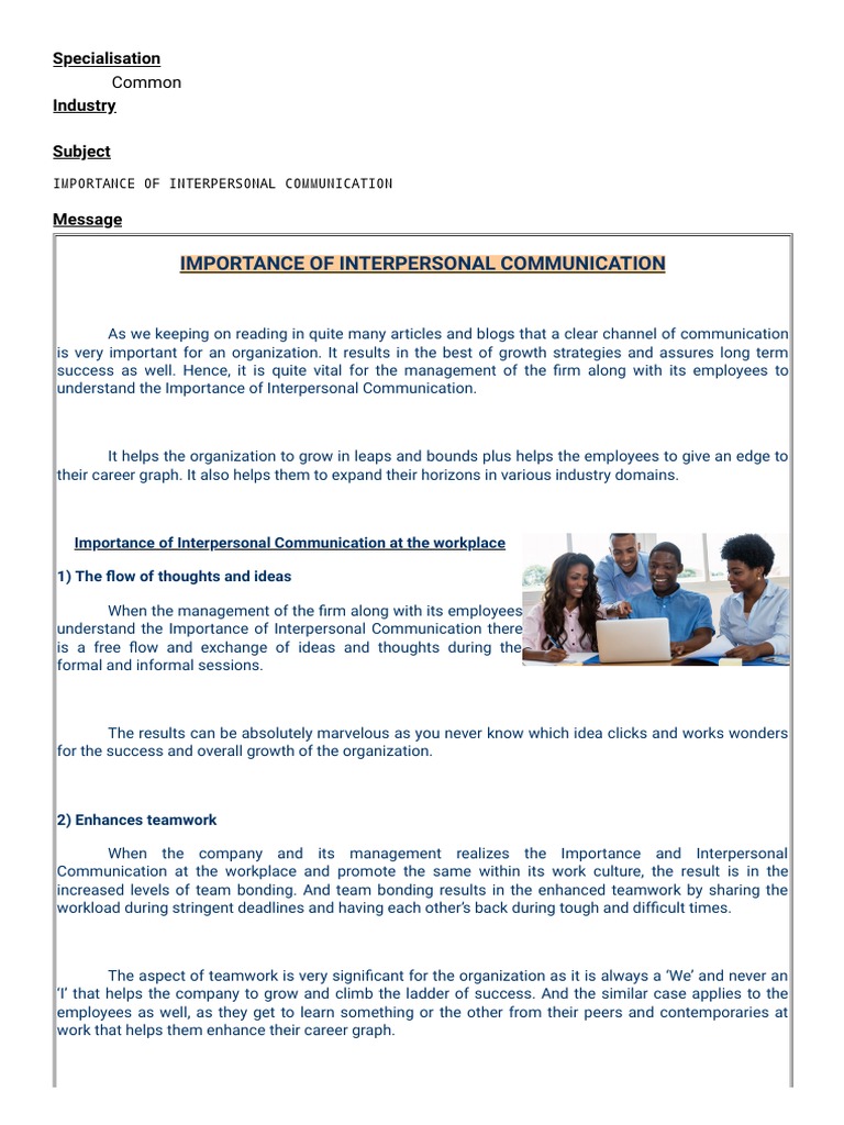 Importance of Interpersonal Communication | PDF | Interpersonal ...
