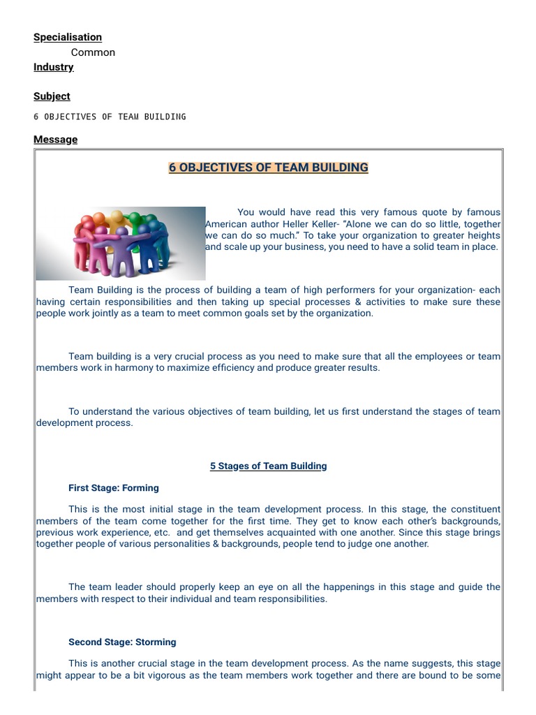 Objectives of Team Building | PDF | Team Building | Motivation