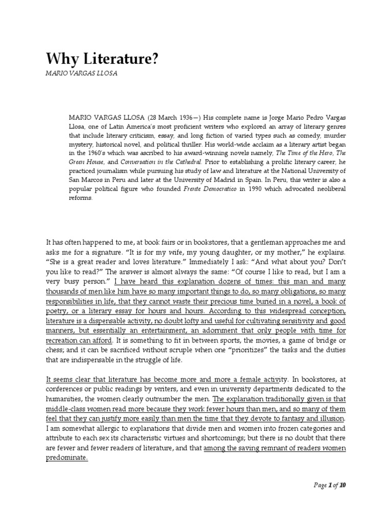Why Literature-Mario Vargas Llosa | PDF | Writers | Totalitarianism