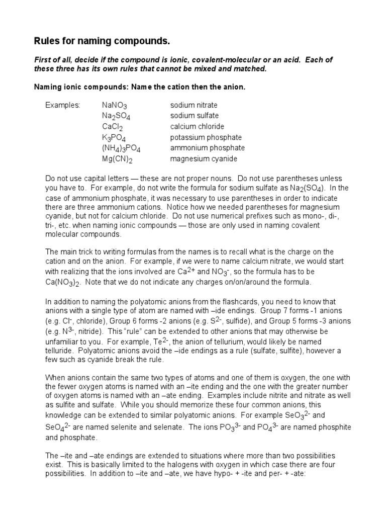 IUPAC Rules For Naming | PDF | Ion | Chloride