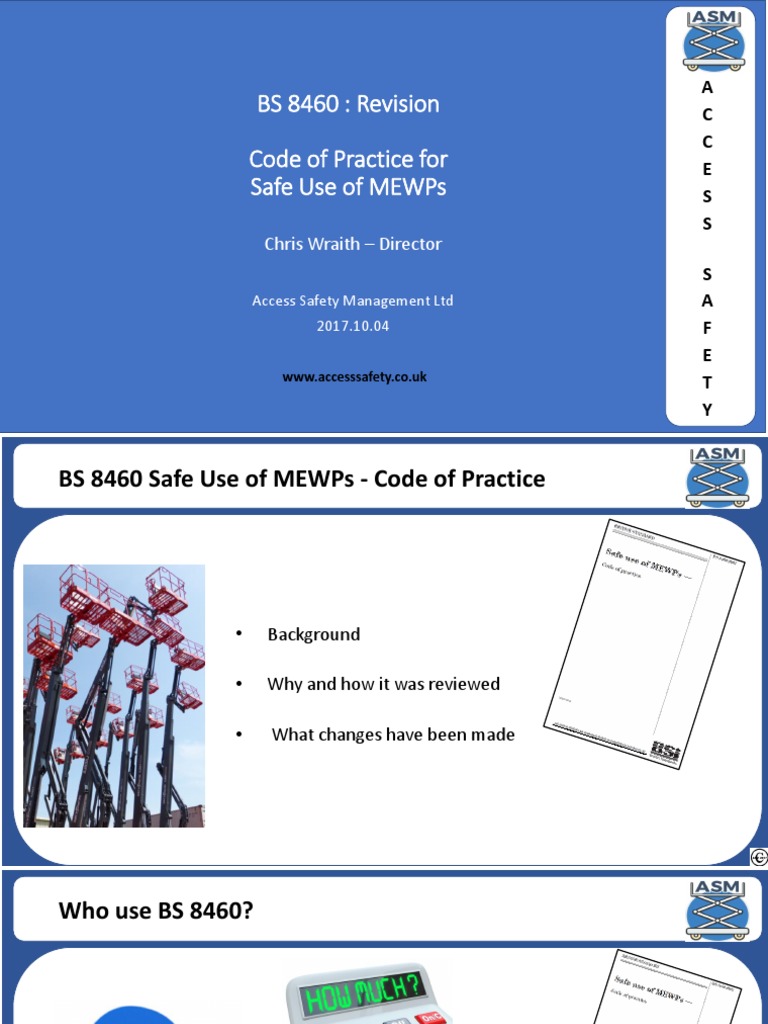 BS 8460: Safe Use of MEWPs Guide | PDF | Safety | Machines