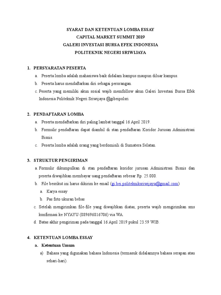 Syarat Dan Ketentuan Lomba Essay | PDF