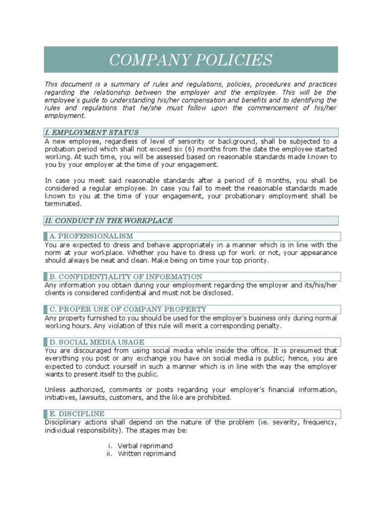 Company Policies Rules And Regulations