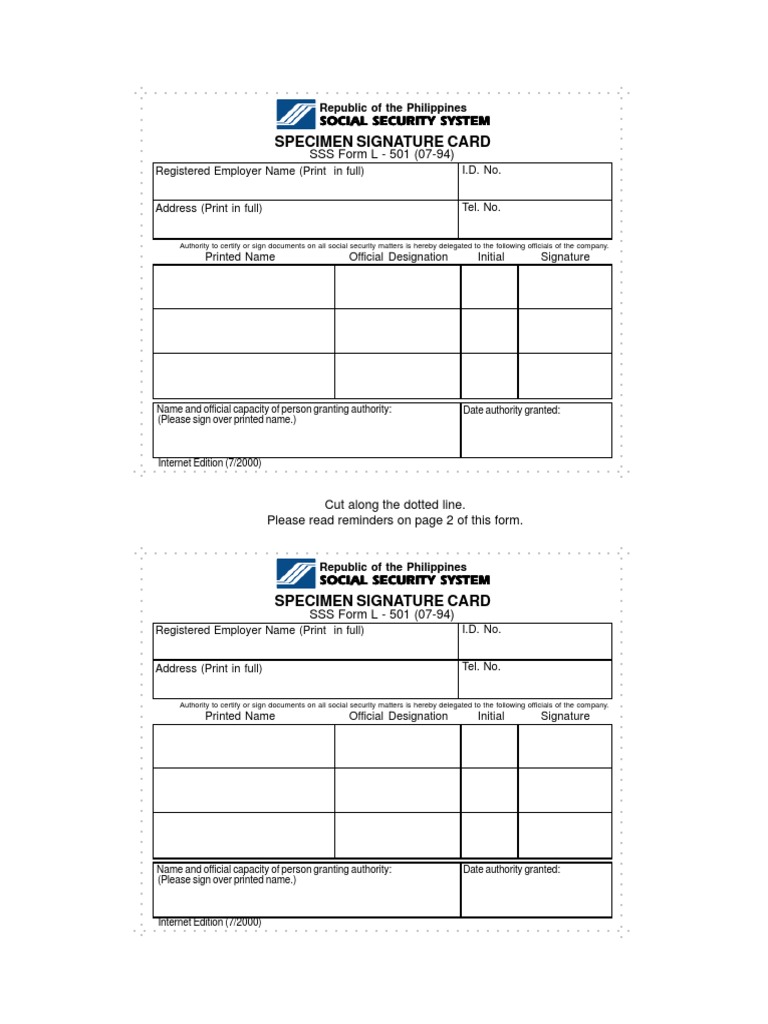 SSSForm Specimen Signature Card PDF | PDF | Identity Document | Written ...