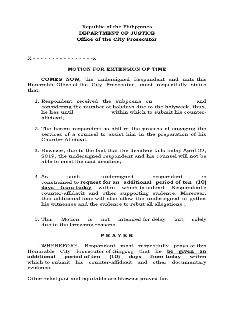 Republic of The Philippines: Department of Justice Office of The City ...