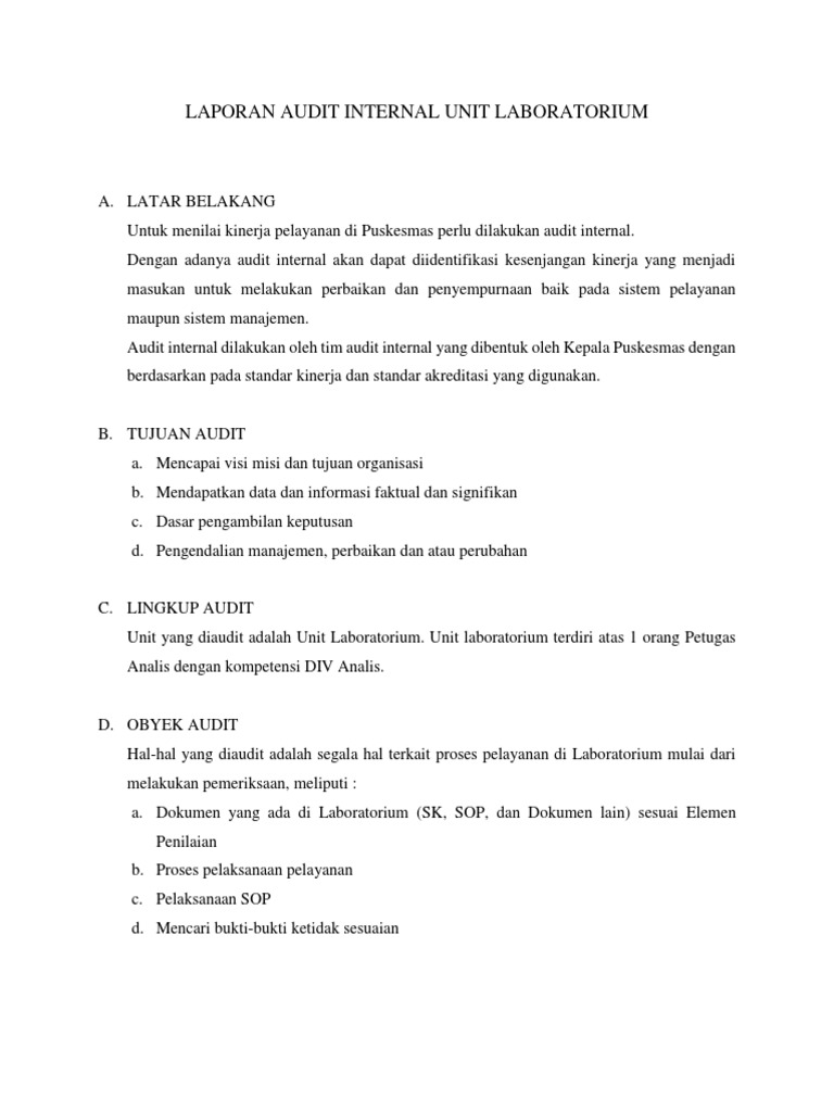 Laporan Audit Internal Unit Laboratorium | PDF