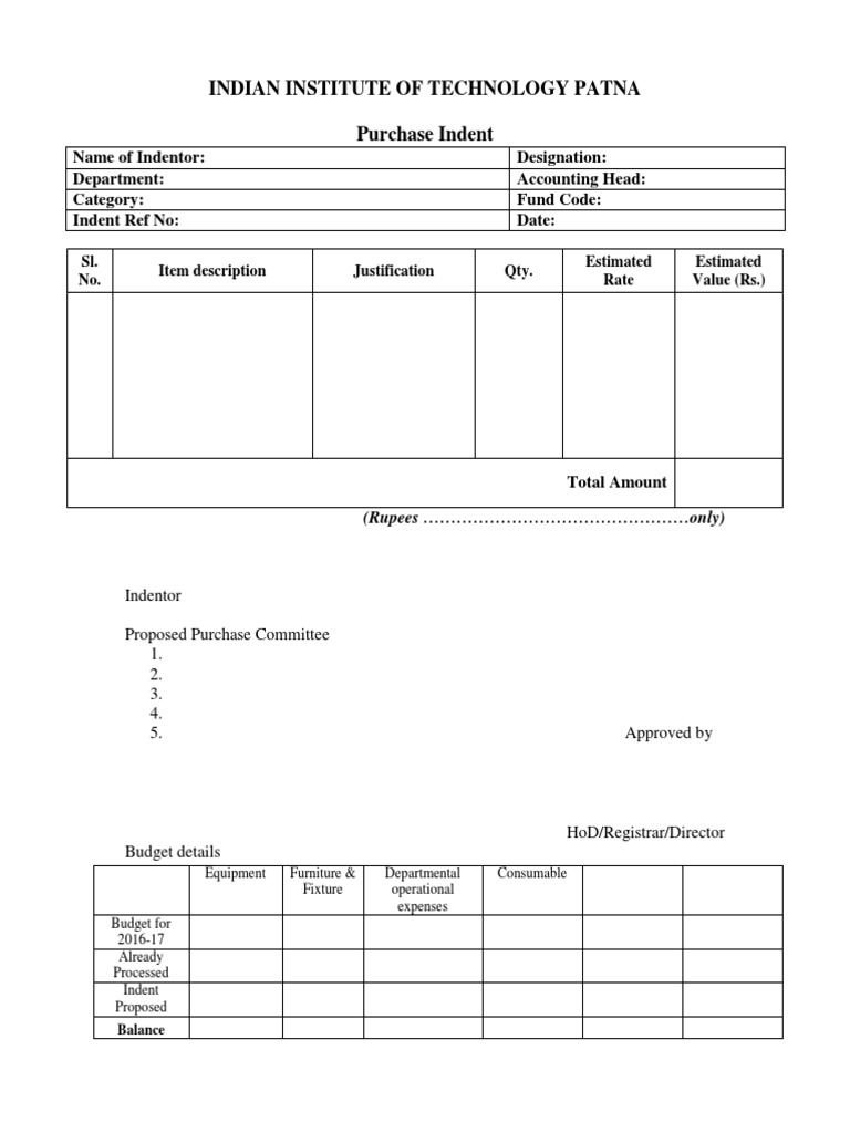 IIT Patna Purchase Indent Form | PDF