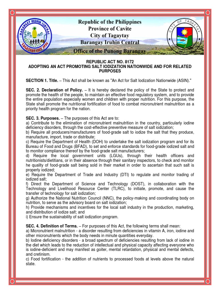 ASIN Law: Nationwide Salt Iodization | PDF | Micronutrient | Salt